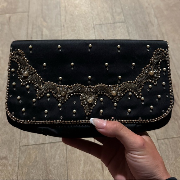 Magid | Bags | Vintage 96s Magid Pure Silk Beaded Clutch Black Gold ...